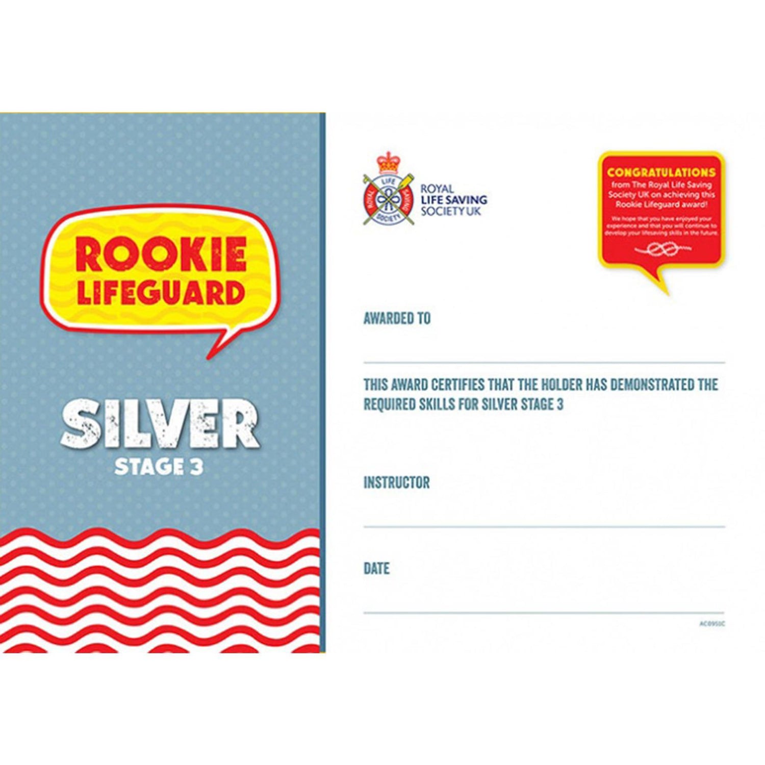 Rookie Lifeguard | Silver Award Certificates | Stages 1 to 3 (Packs of