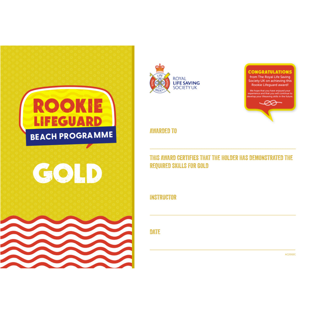 Rookie Lifeguard | Beach Programme | Gold Certificate (Pack of 5)