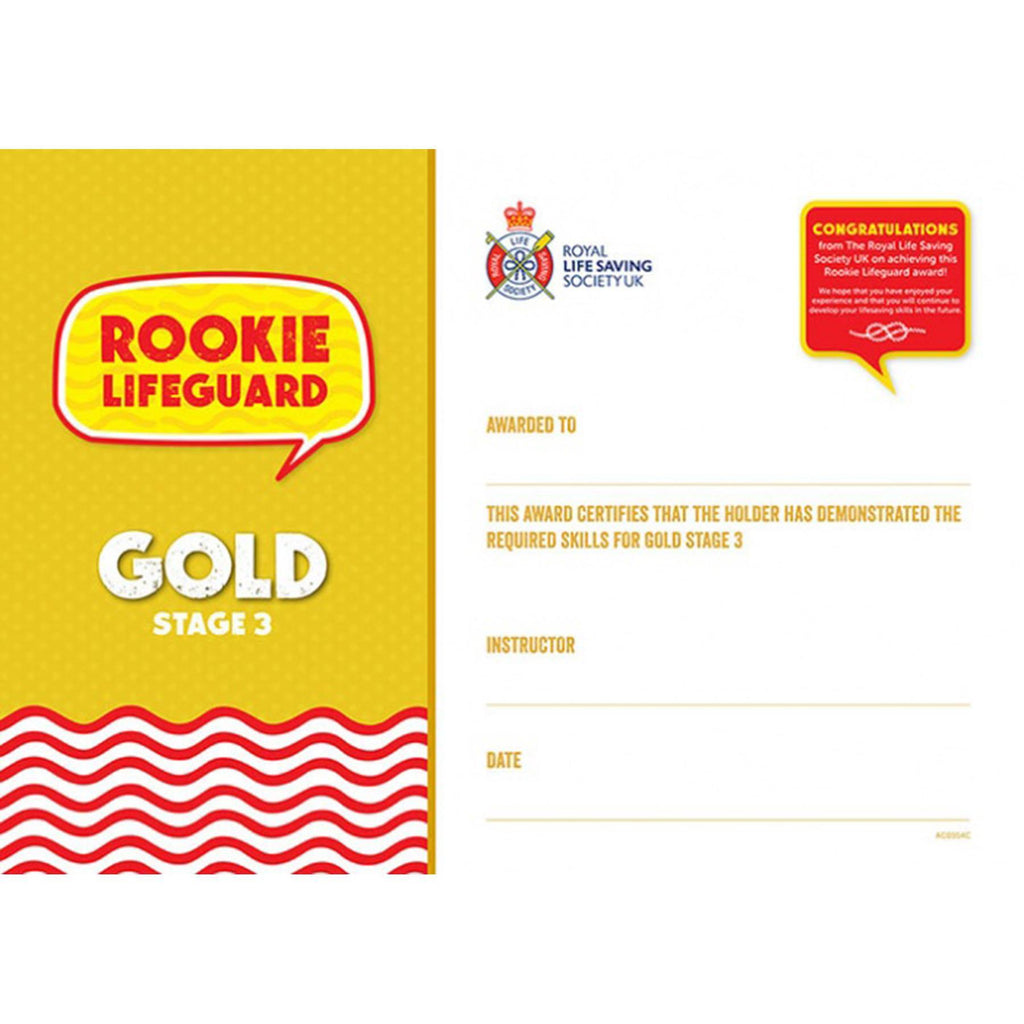 Rookie Lifeguard | Gold Award Certificates | Stages 1 to 3 (Packs of 5